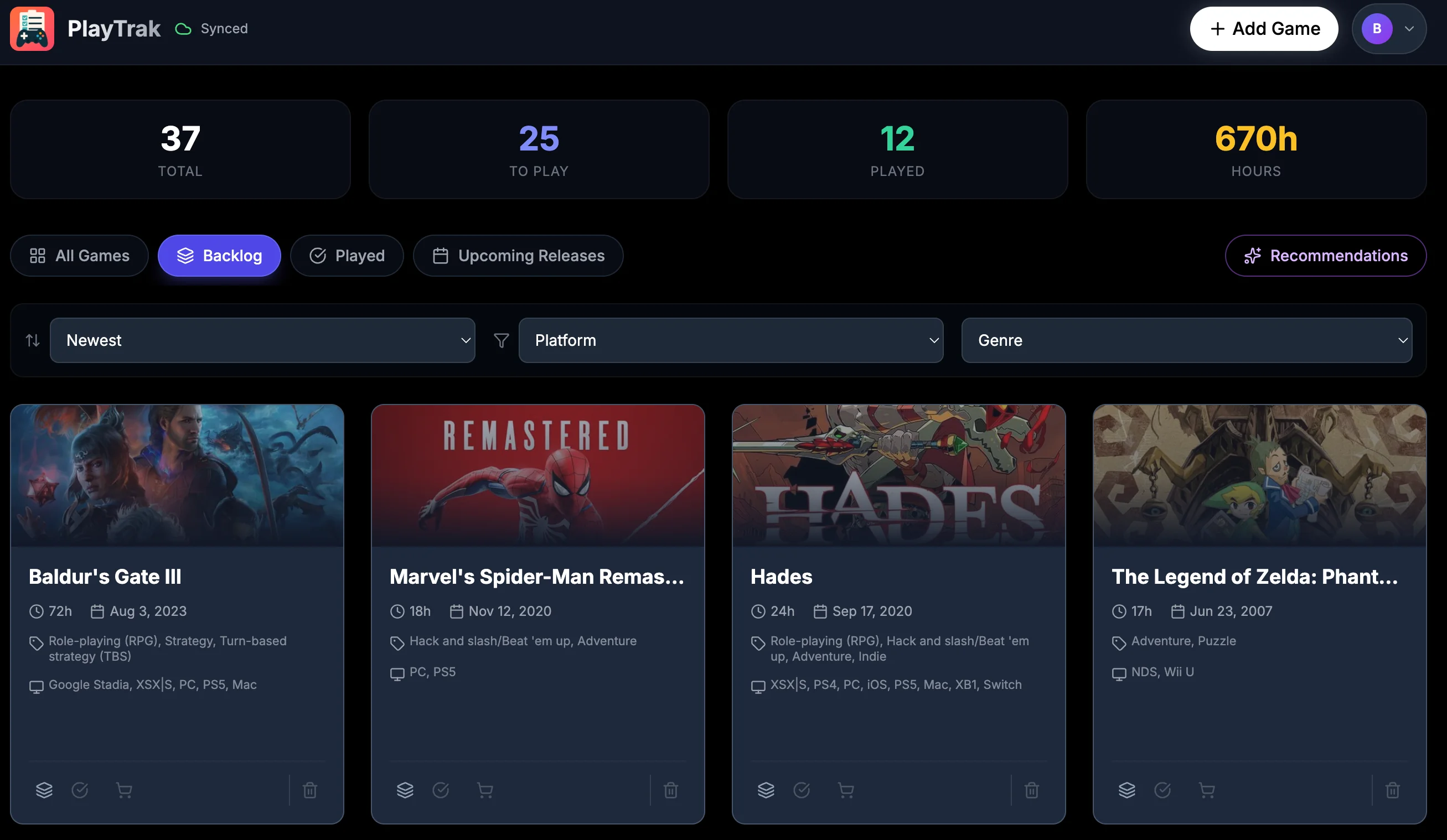 PlayTrak - Smart Video Game Backlog Tracker | Track, Organize ...